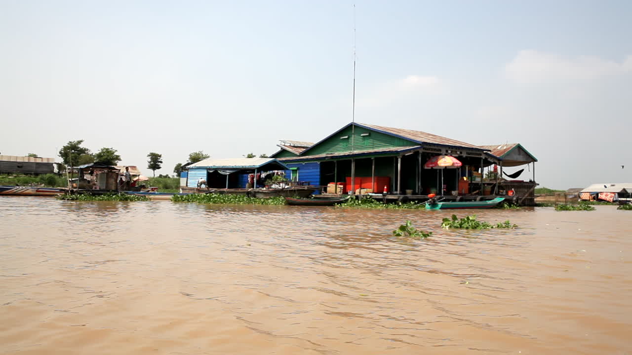 Floating Village On The Tonle Sap River In Cambodia Free Stock Video ...
