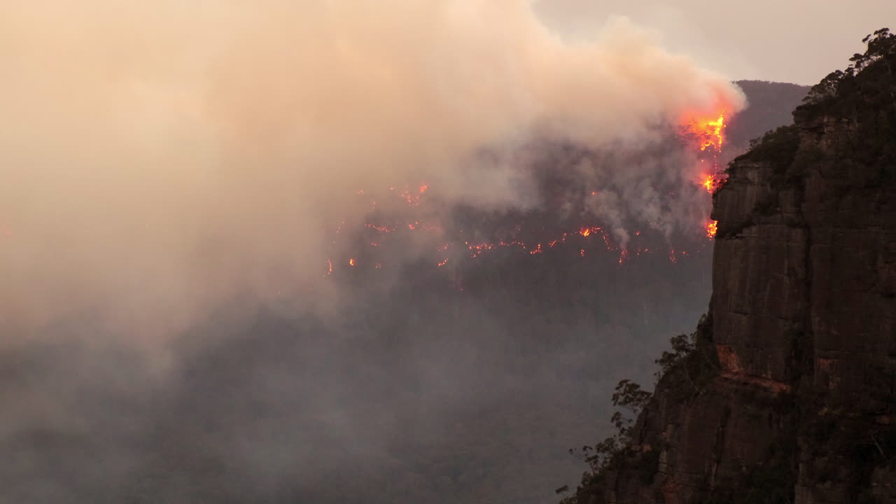 Australia Bush Fire With Extreme Smoke And Visible Flames Burning Up A ...