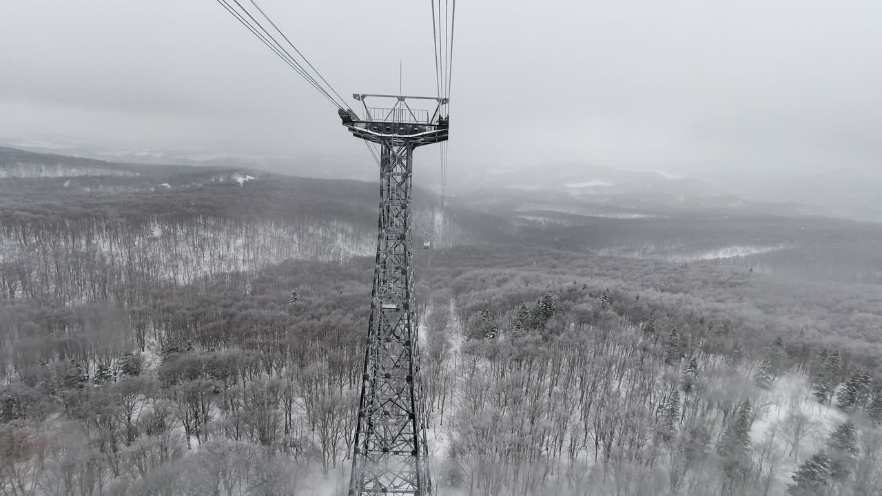 Riding Down Cable Car, Frontal View With Beautiful Snowy Landscape Free ...