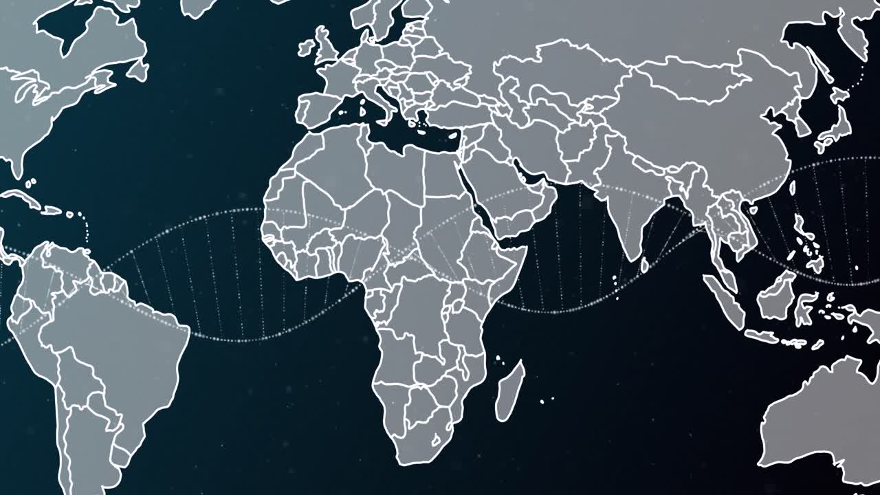 Premium stock video - Animation of dna strand spinning over world map