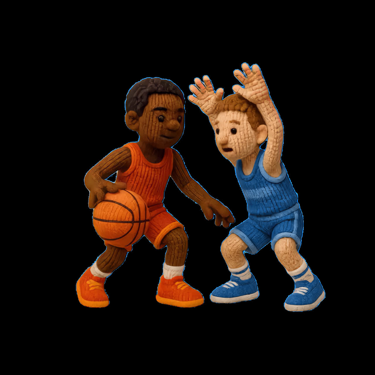 Clay figures playing basketball game animation isolated asset ...