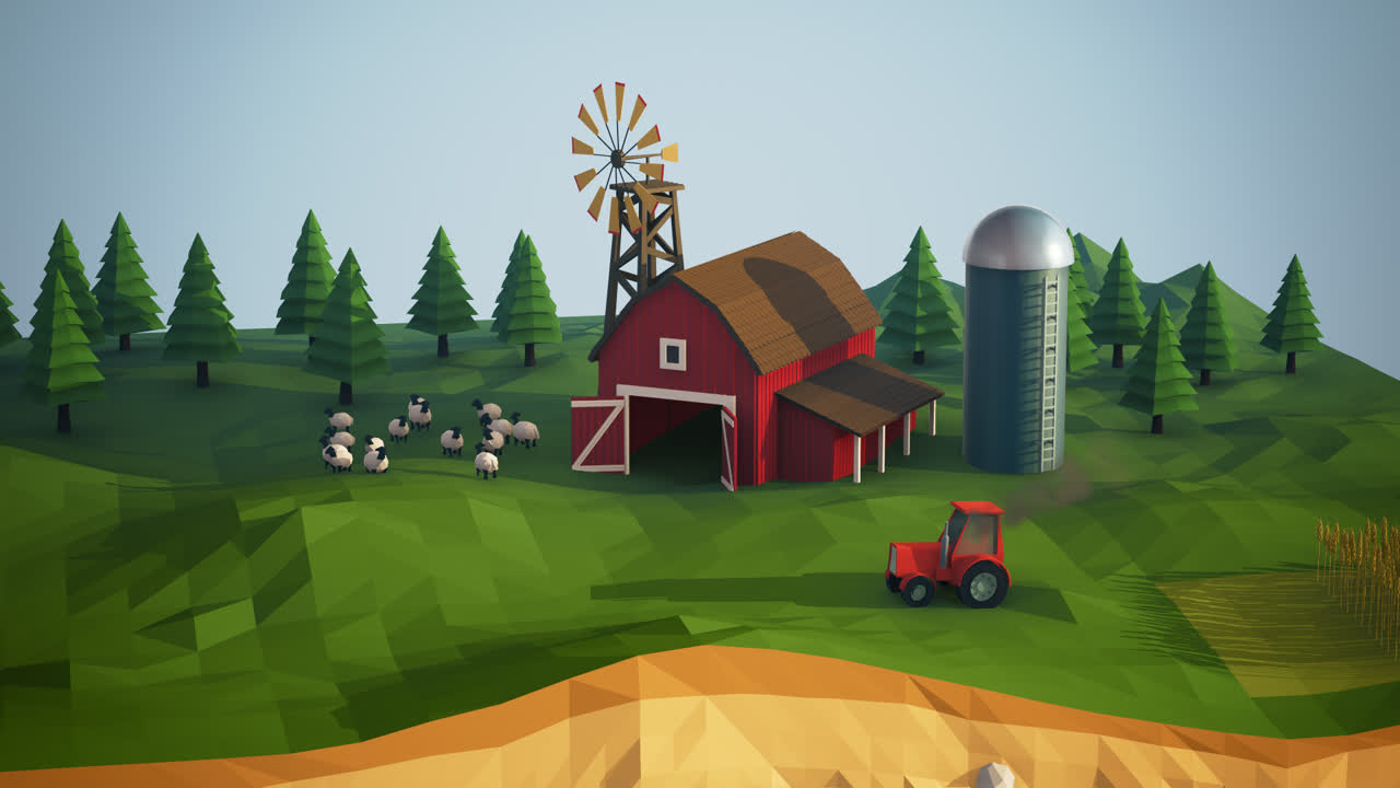 Premium stock video - Low poly animation. sunny day in the village ...