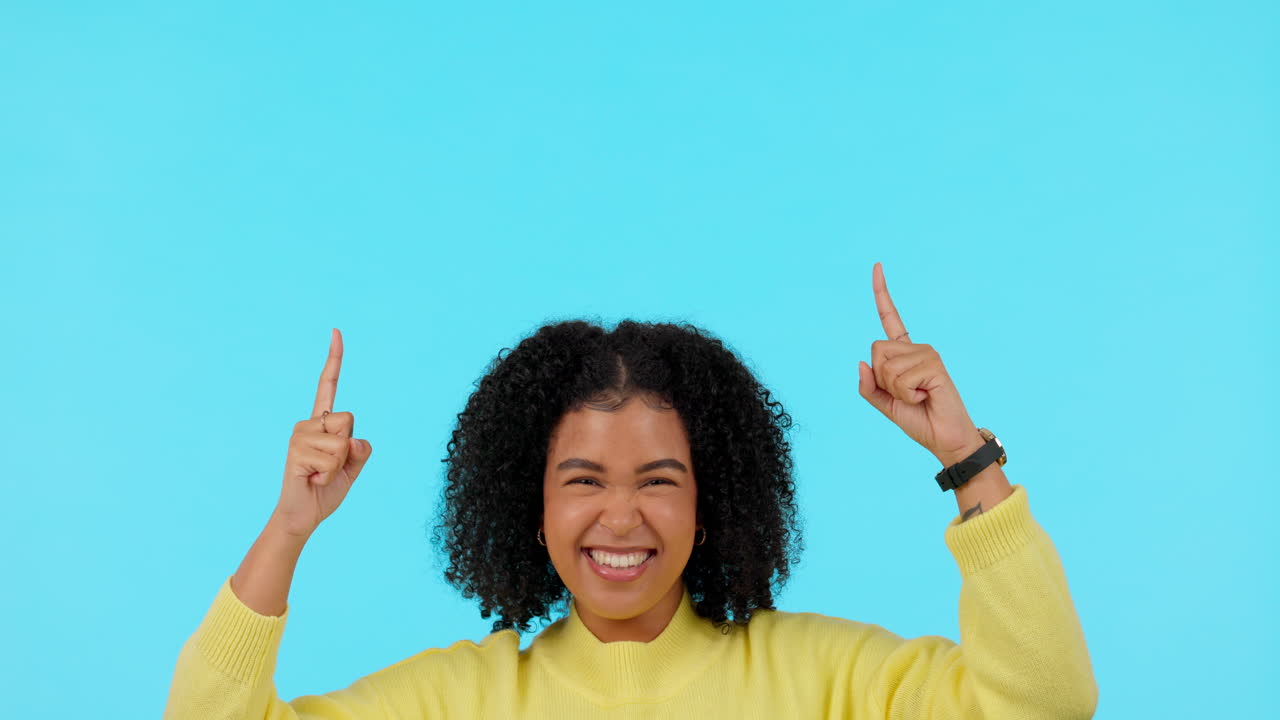 Marketing, woman pointing up for promotion | Premium Stock Video Footage