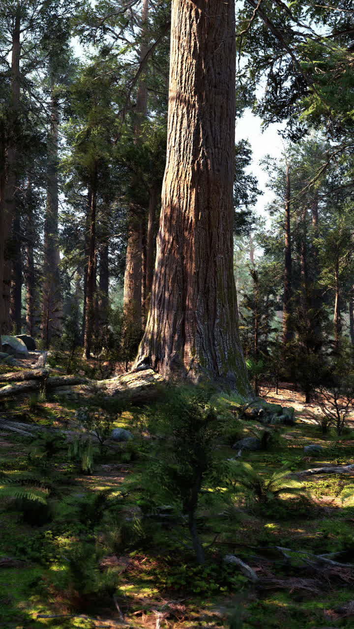 A tall redwood tree in a dense forest | Premium Stock Video Footage