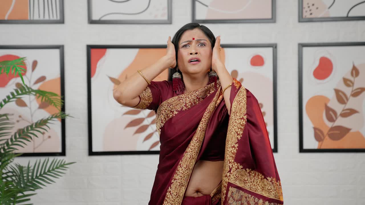 Premium stock video - Scared indian woman in fear