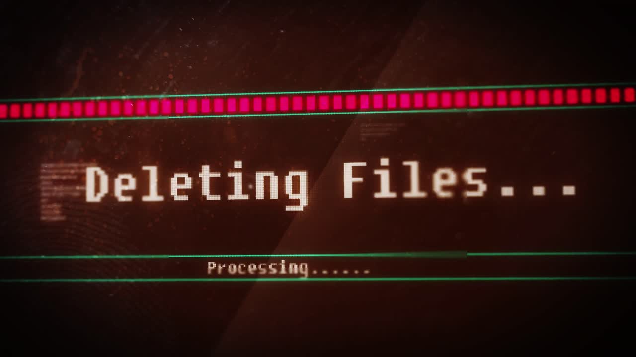 Premium stock video - Animation of deleting files processing text ...