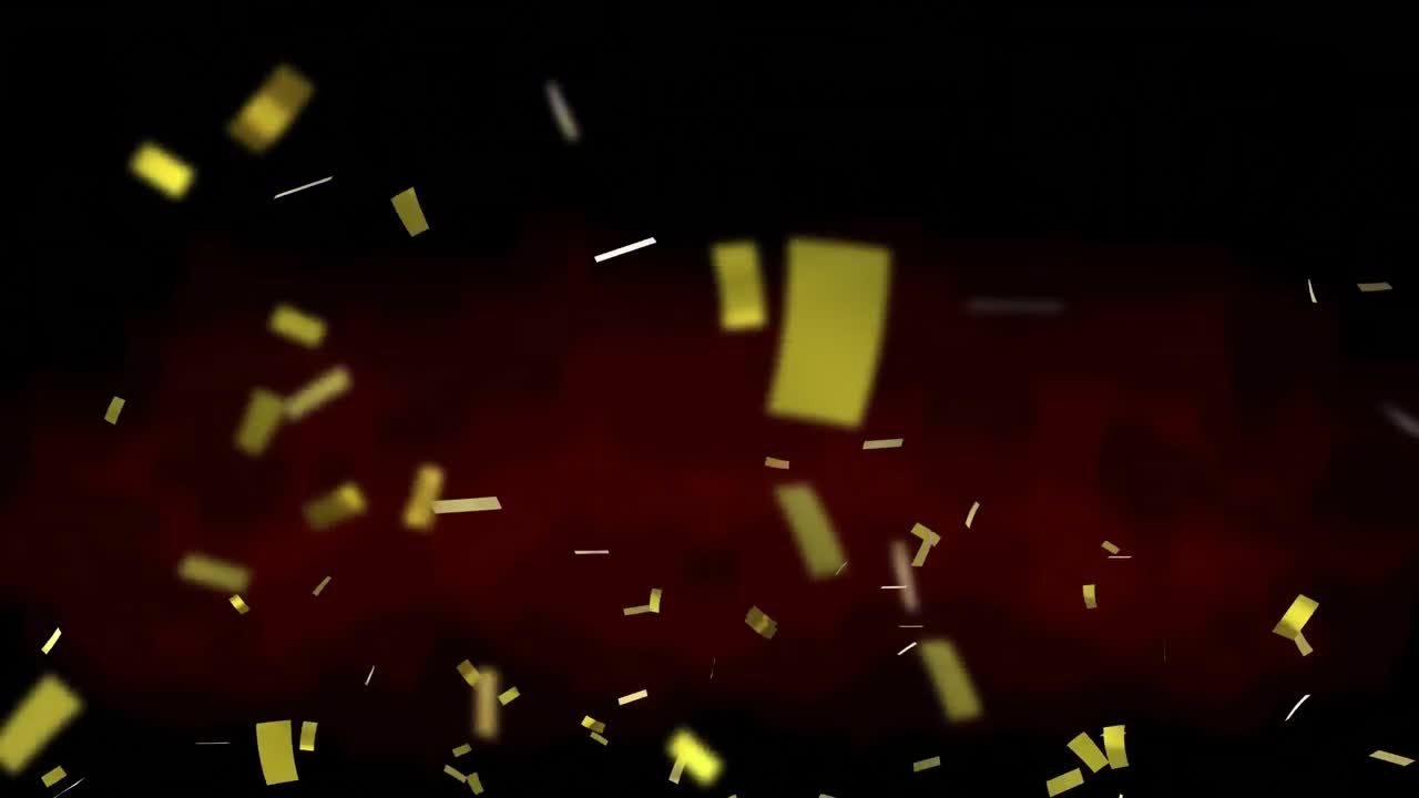 Premium stock video - Animation of gold confetti falling over black background