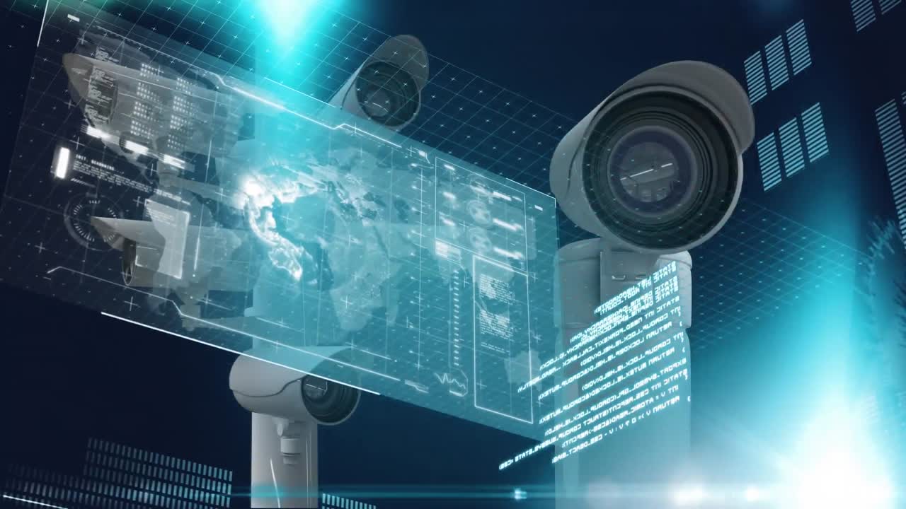 Animation of moving surveillance cameras and interface with information ...