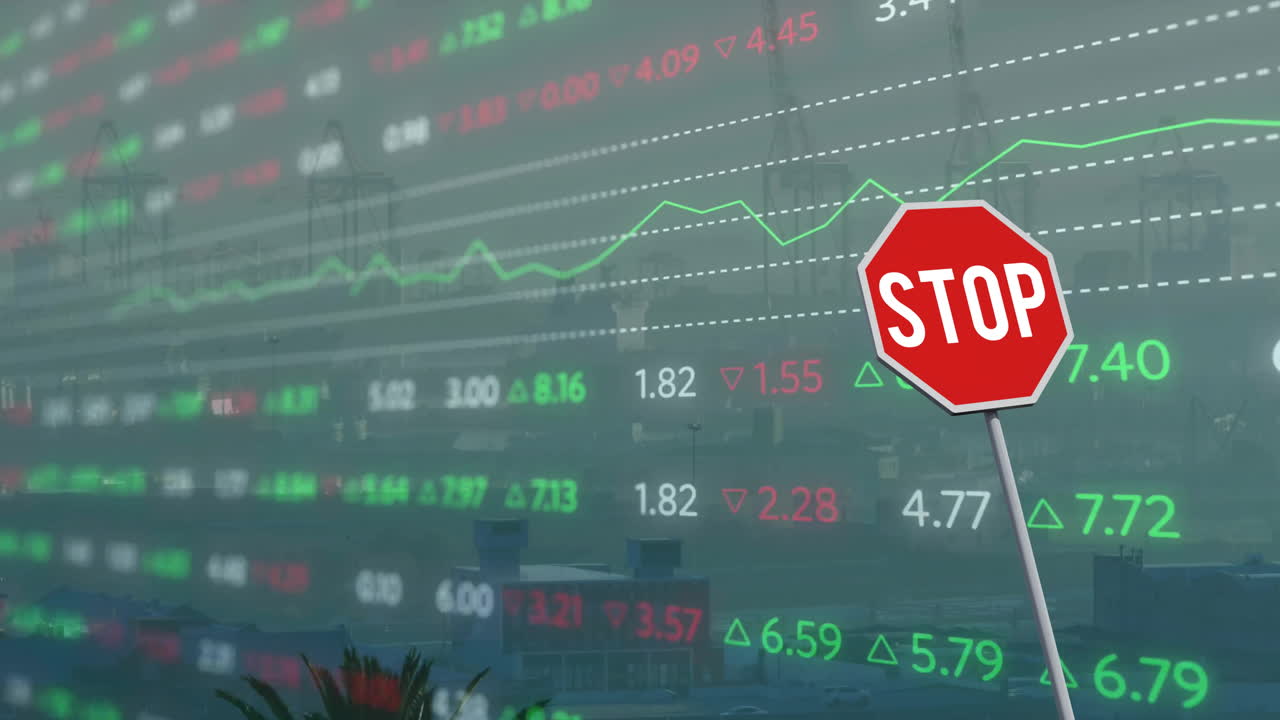 Premium stock video - Animation of financial data processing over stop ...