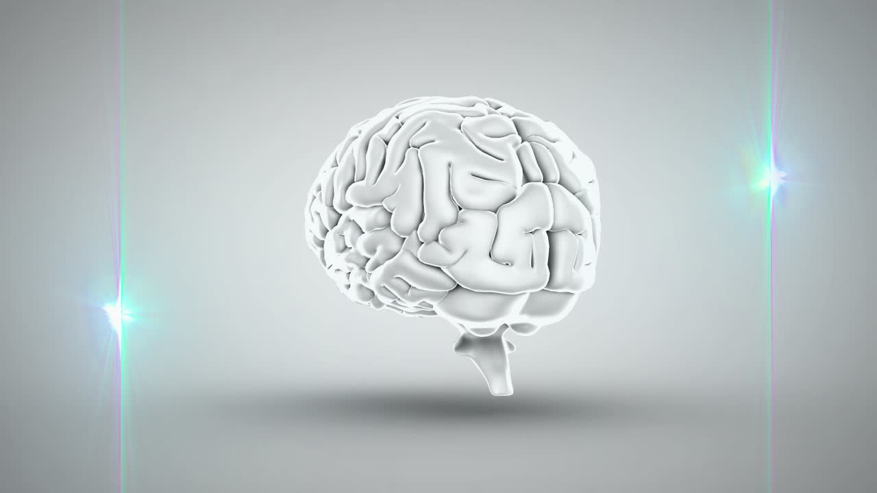 Animation of digital human brain and lens flares against abstract ...
