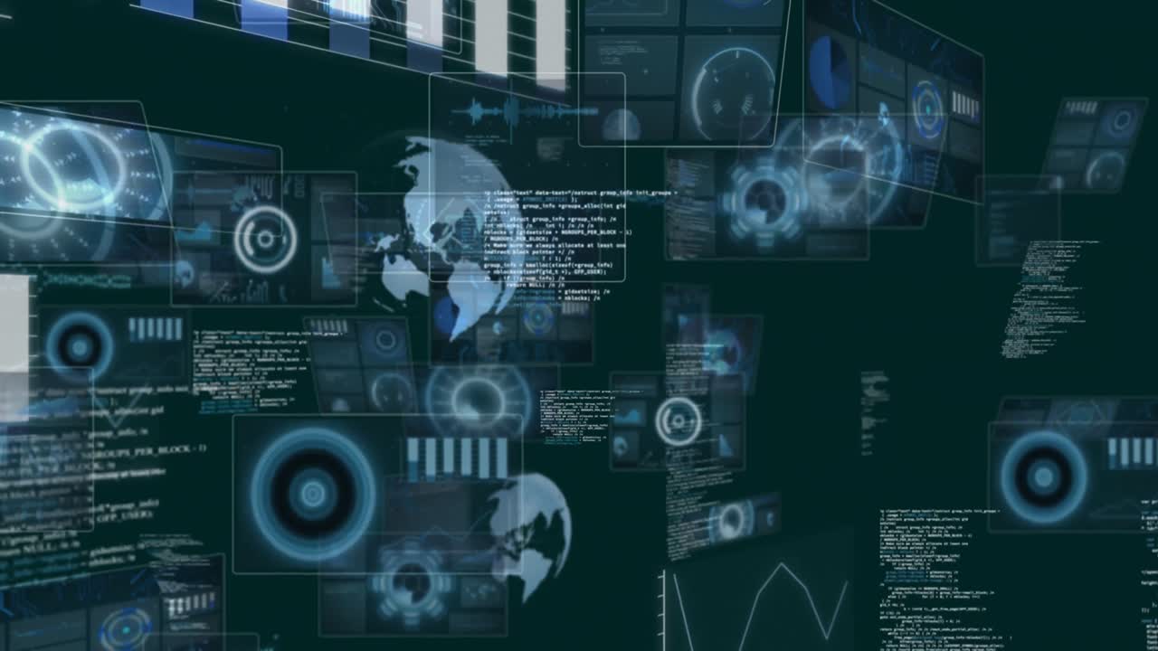 Premium stock video - Animation of moving screens with scanning circles ...