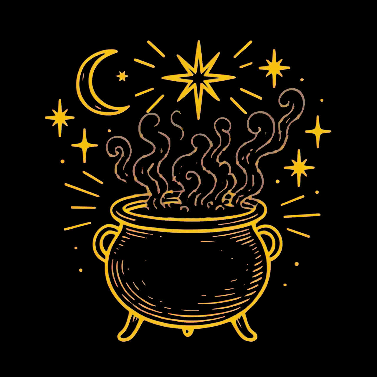 Mystical cauldron with celestial symbols animation isolated asset ...
