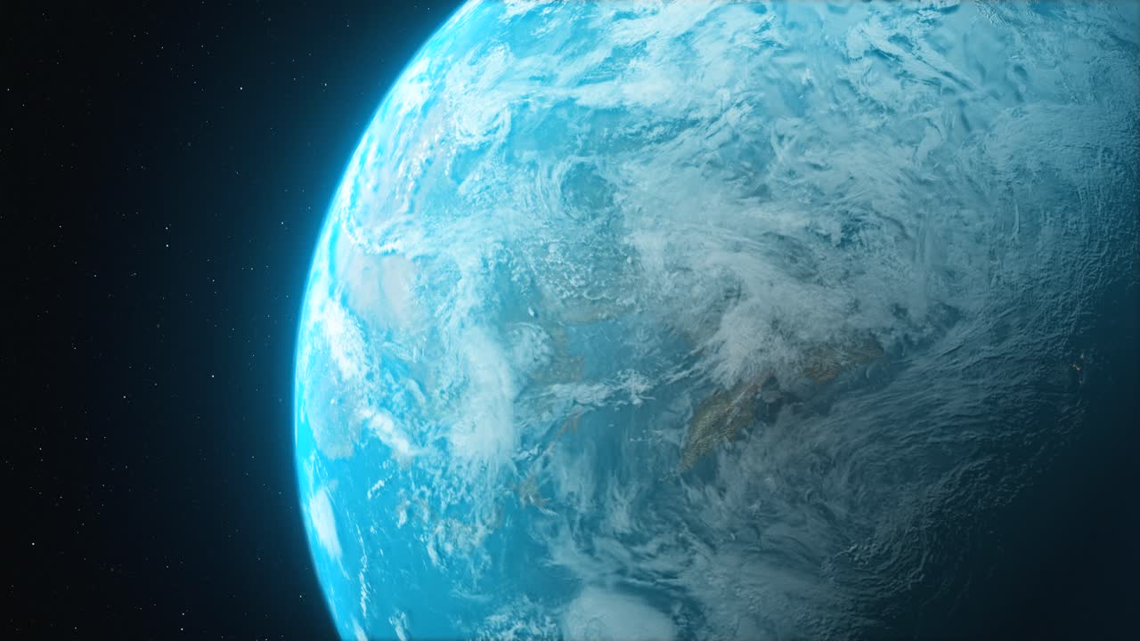 Cinematic blue earth view from space, motion graphics video shows the ...