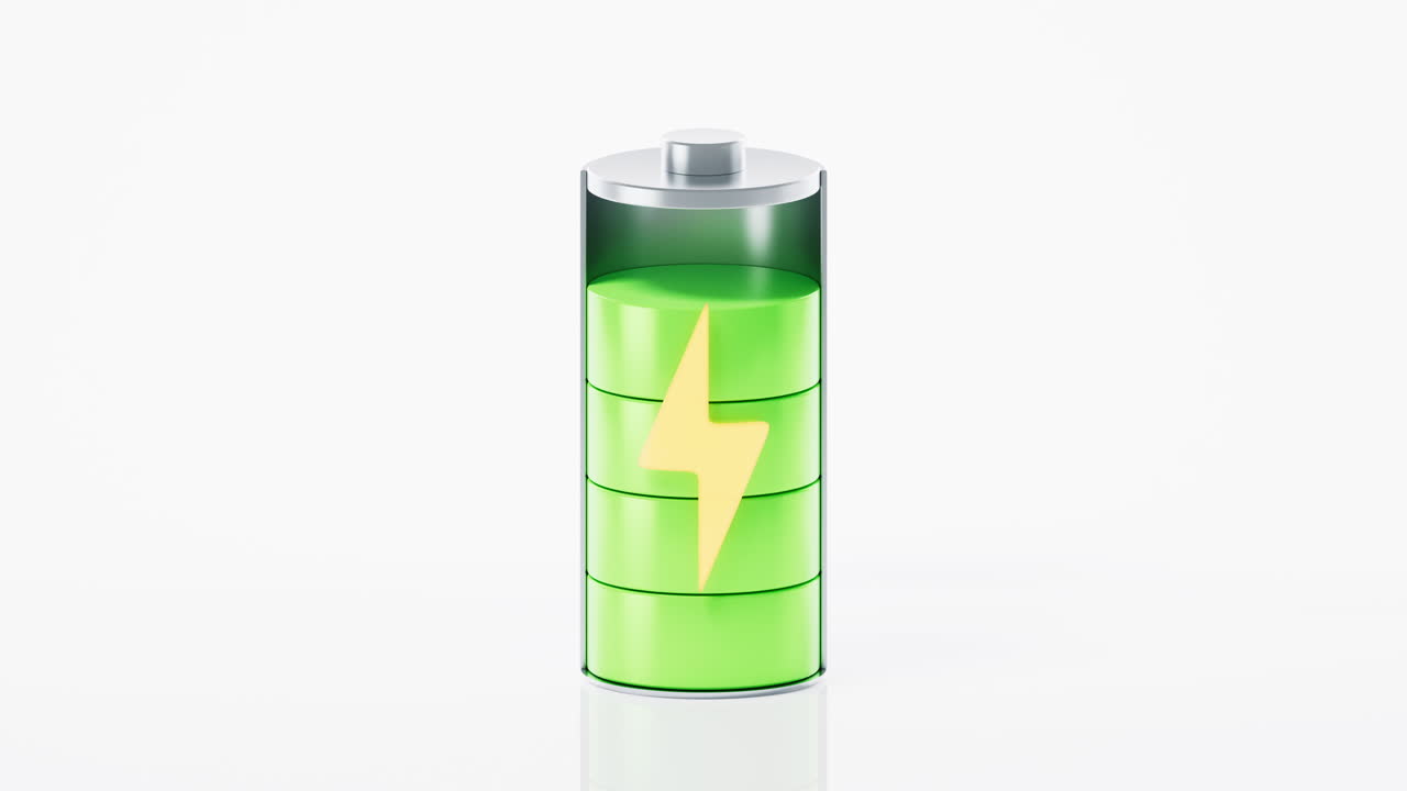Loop animation of fast charge battery on white background, 3d rendering ...