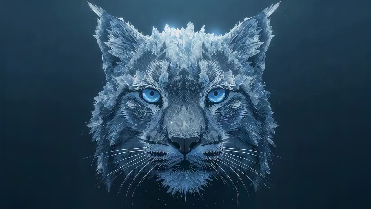Drifting particles causing frosted lynx moving closer, revealing blue ...