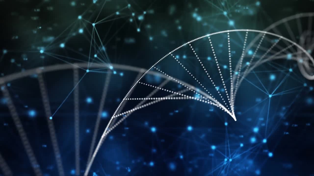 DNA Structure Forming Against Glowing Network Of Connections On Black ...