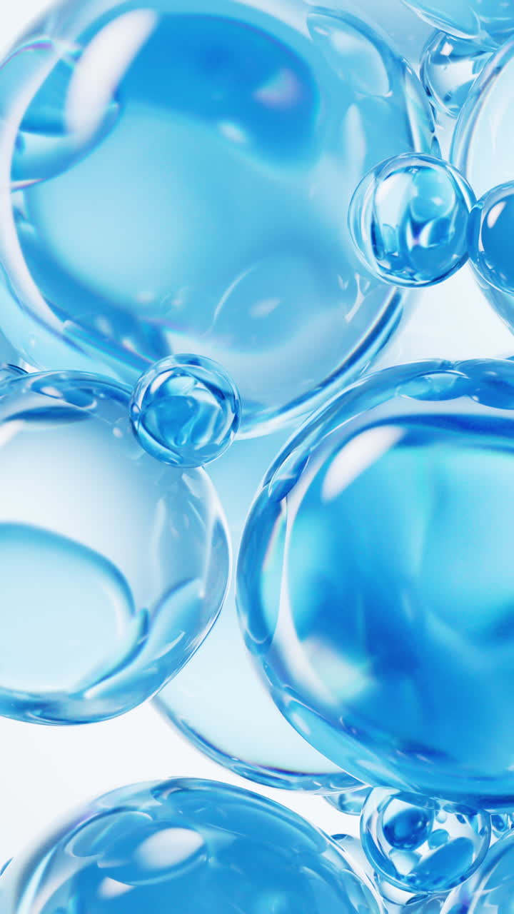 Transparent blue liquid bubbles background, 3d rendering. Premium Stock Video Footage