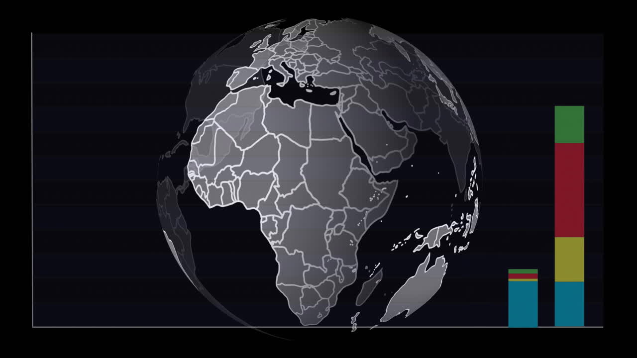 Premium stock video - Animation of spinning globe over diagrams