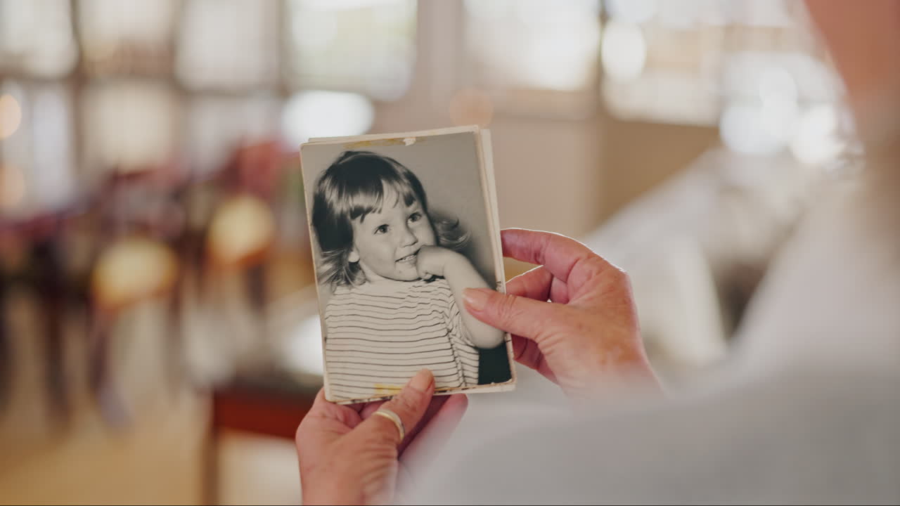 Premium stock video - Memory, photo and zoom on hands of senior woman