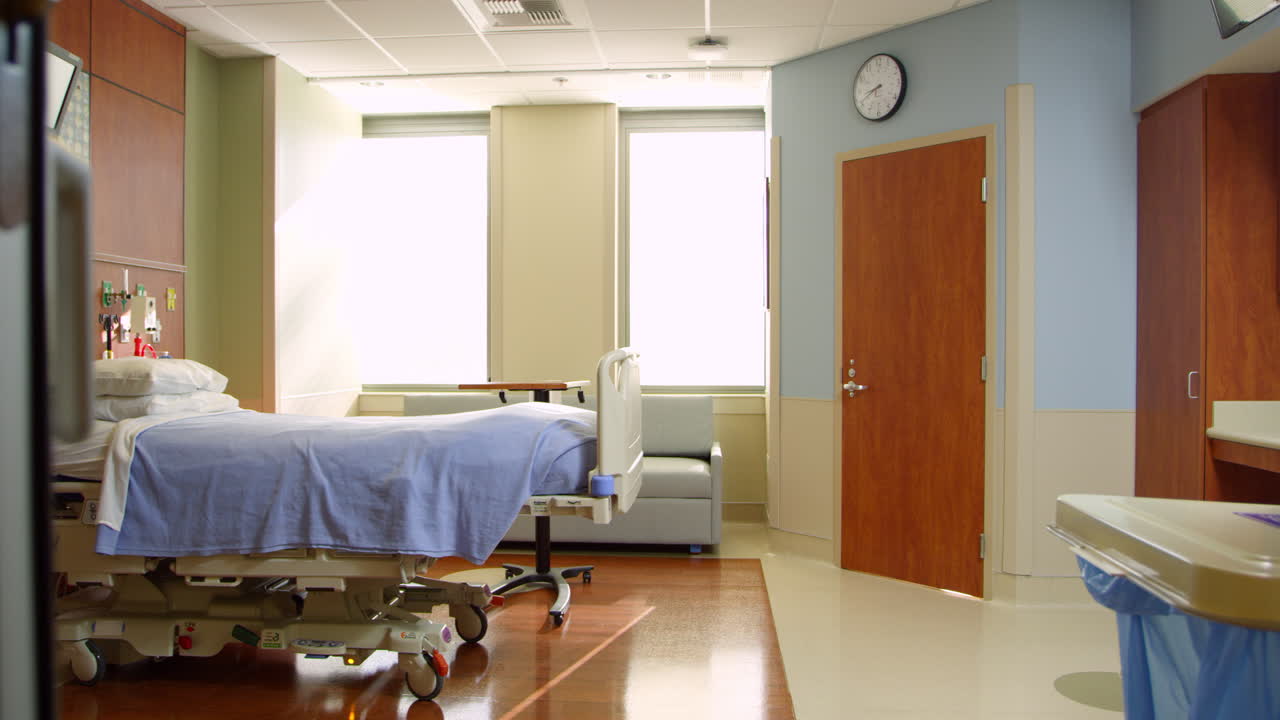 Premium stock video - Empty patient room in modern hospital shot on r3d