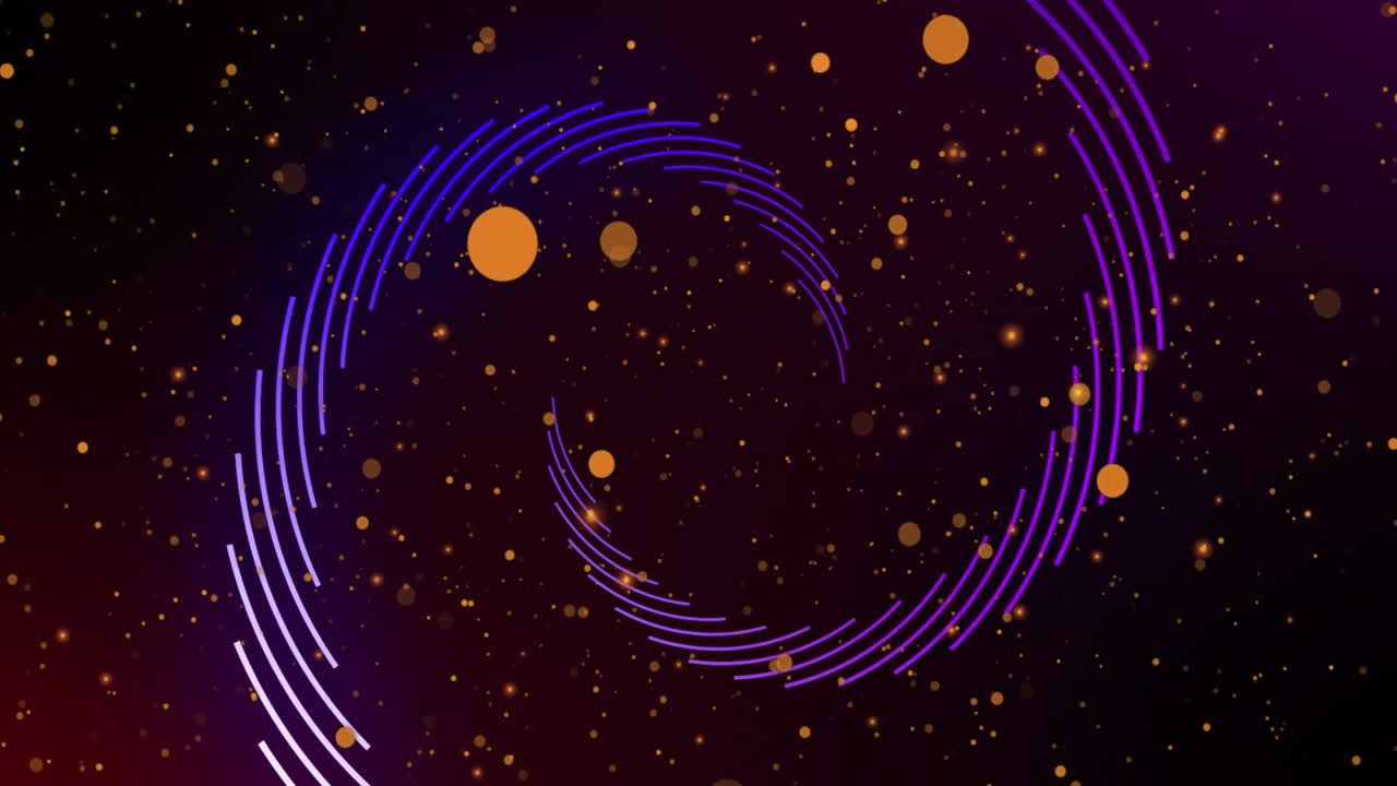 Neon segmented concentric arcs rotating in 3d render, featuring glowing ...