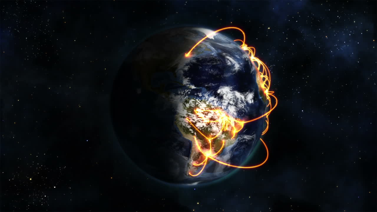 Premium stock video - Shaded and cloudy earth with orange connections ...