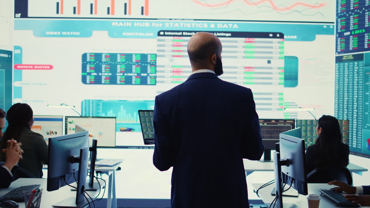 Premium stock video - General director employing big data to help in ...