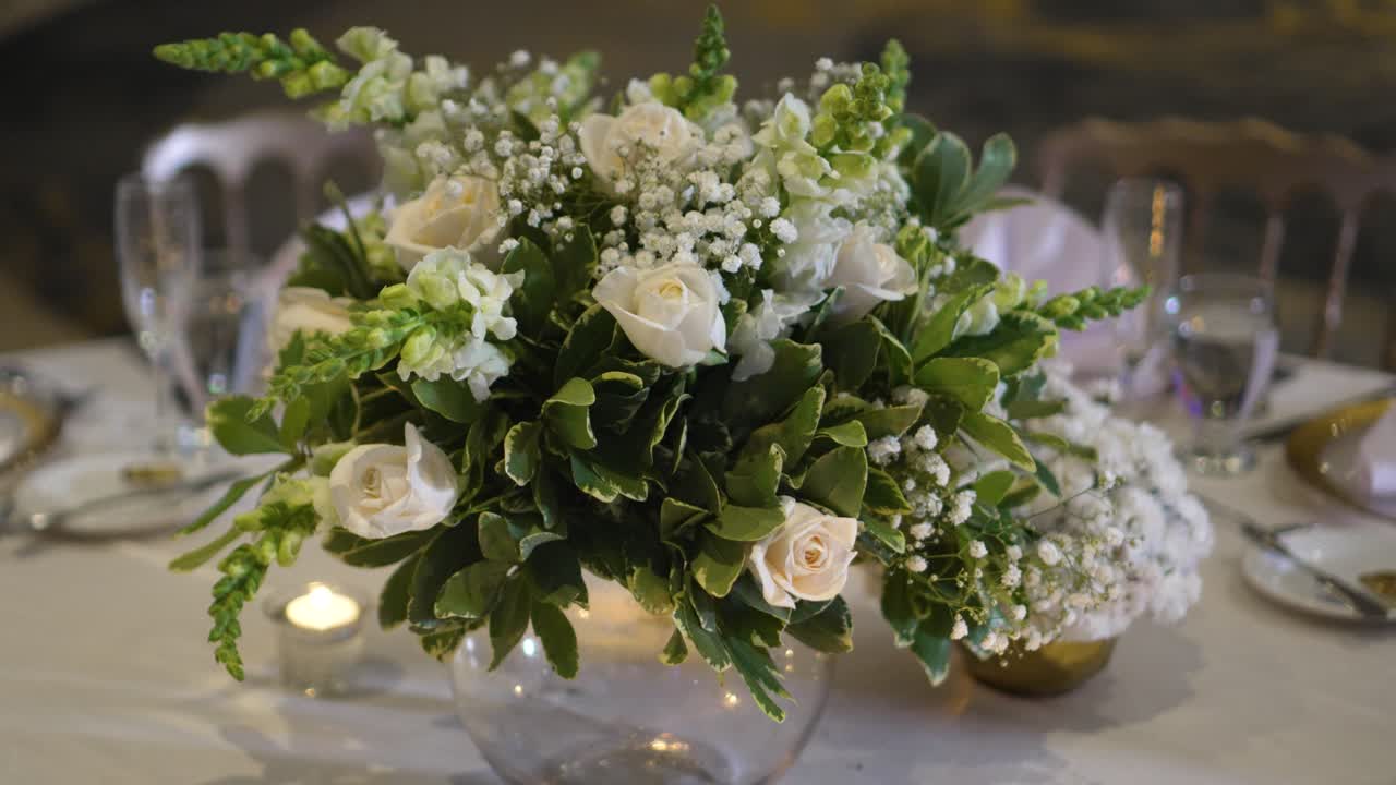 Premium stock video - Wedding decoration, centerpiece with gypsophila ...