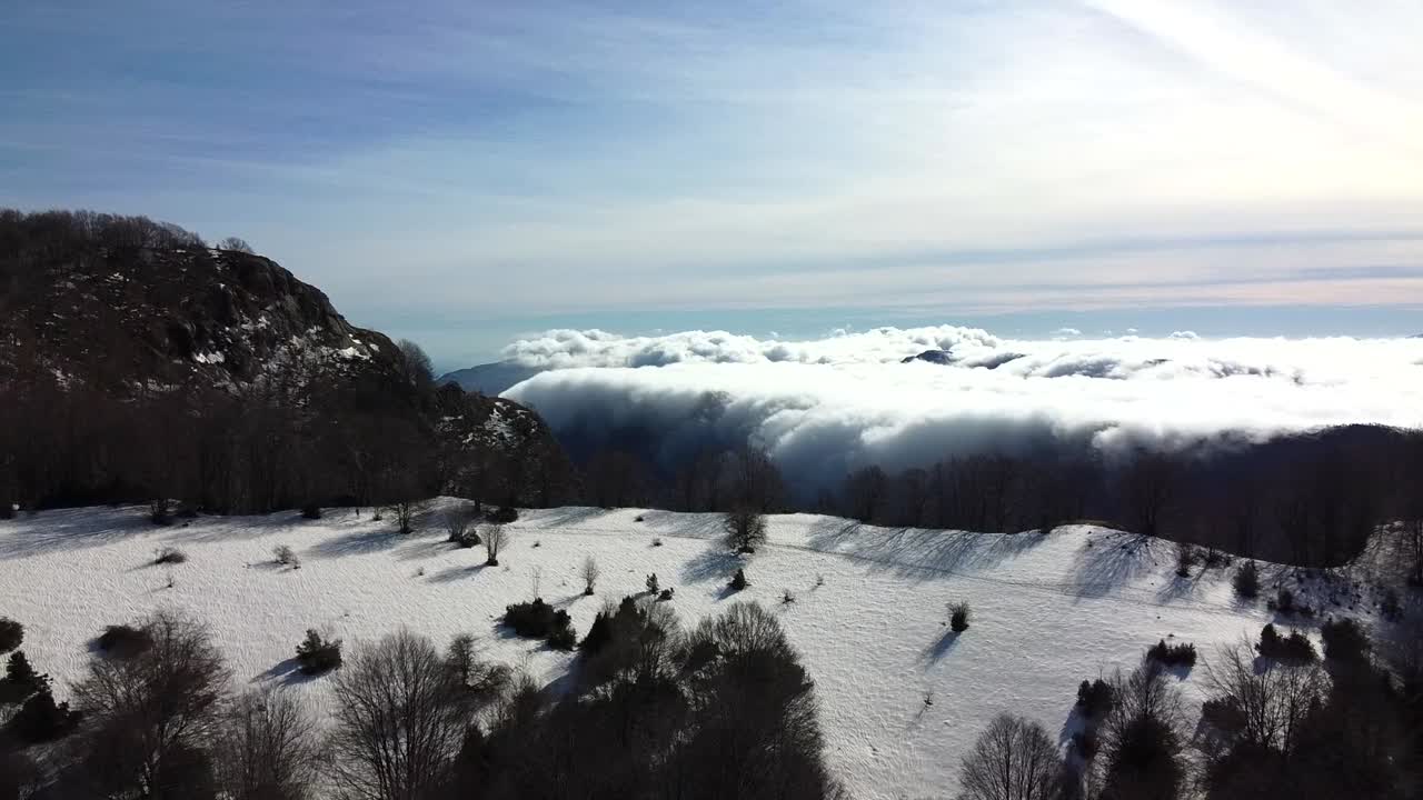 Beautiful shot of orographic or waterfall clouds in the Pyrenees ...