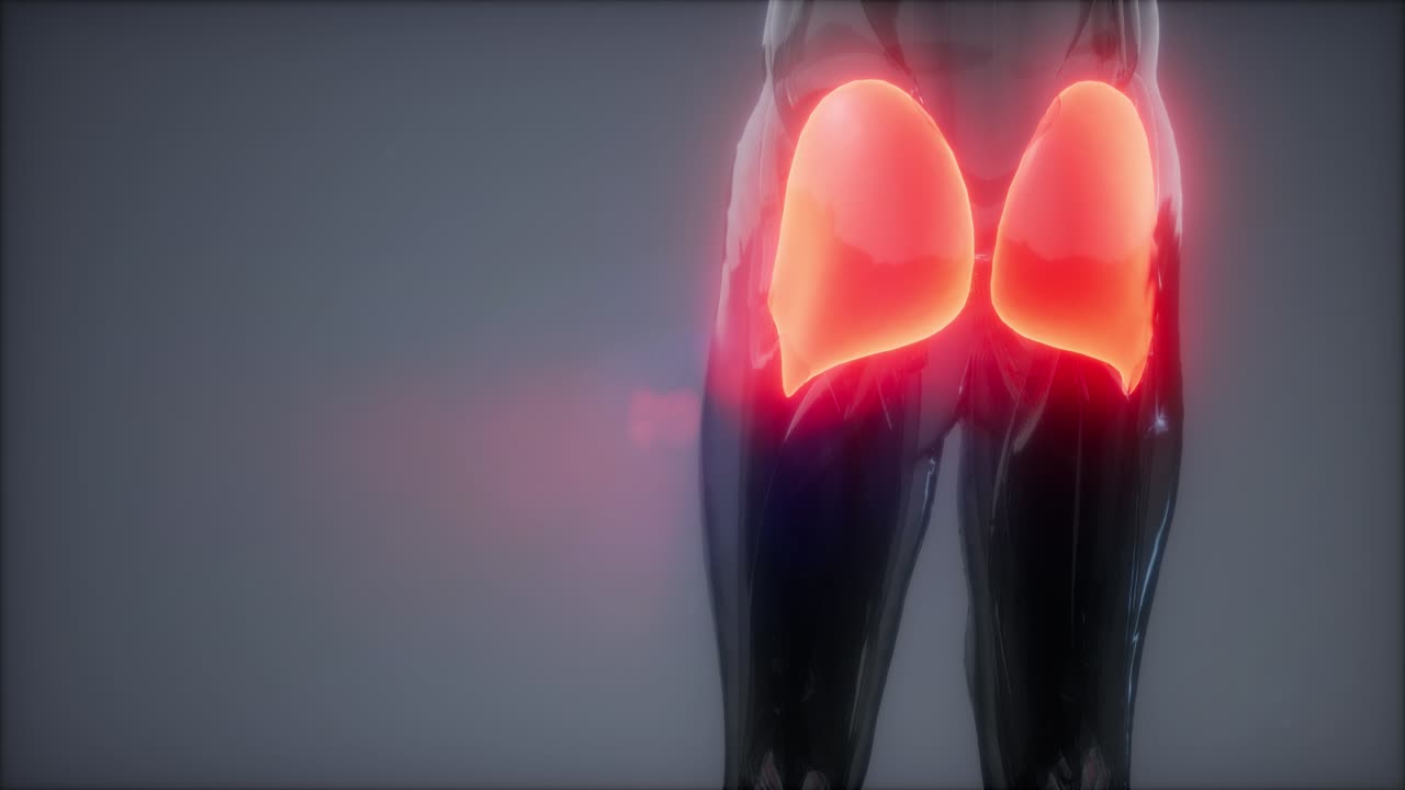 Premium stock video - Gluteus maximus - leg muscles anatomy animation