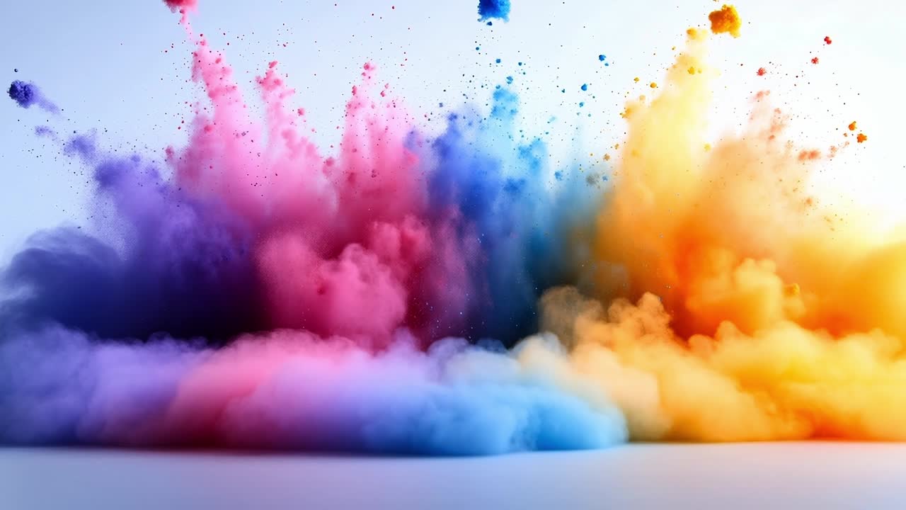 Colorful powder party burst. Vivid clouds of colored powder burst into ...