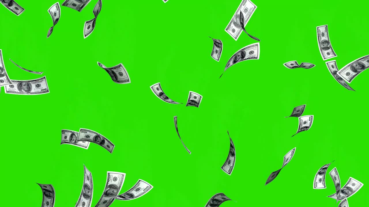 100 Dollar Bills Green Screen. Rain Effects. | Premium Stock Video Footage