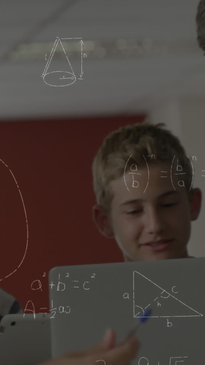 Animation of mathematical equations over school children and male ...