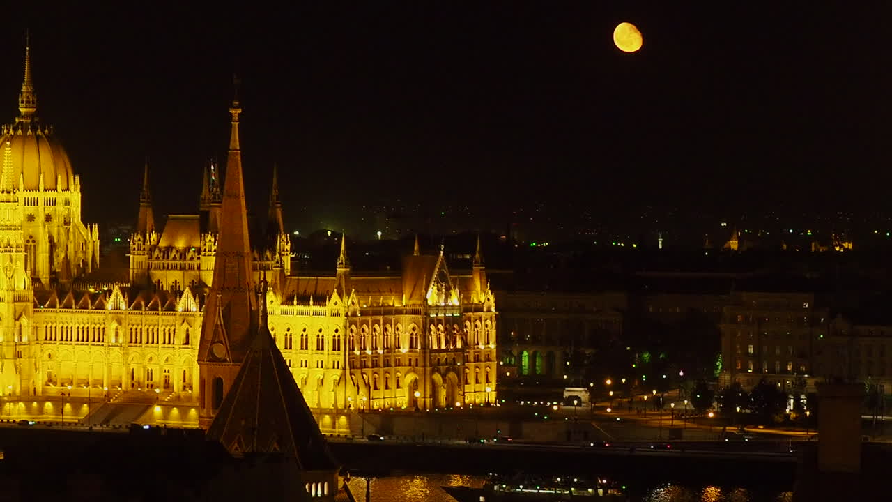 Stunning illuminated buda castle and full moon at night | Premium Stock ...