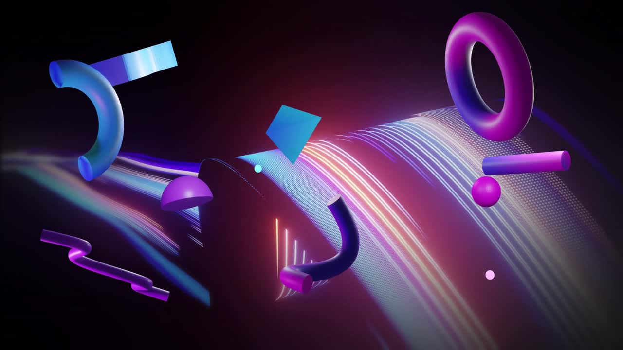 Premium stock video - Animation of abstract 3d shapes over black background