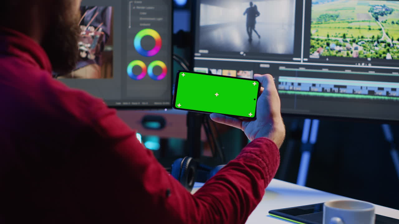 Video Editor Watching Tutorial On Mockup Phone About Editing Color ...