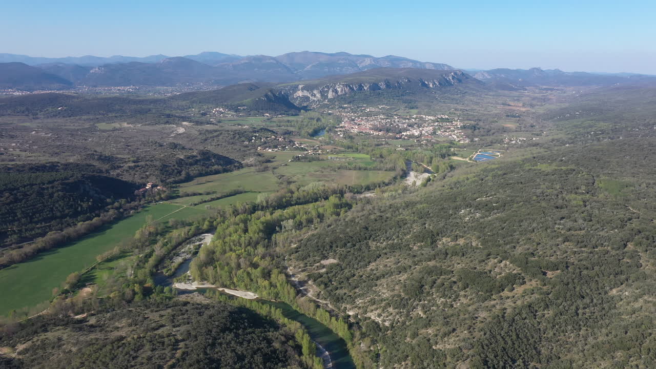 Free stock video - Winding herault river aerial view hiking trails ...