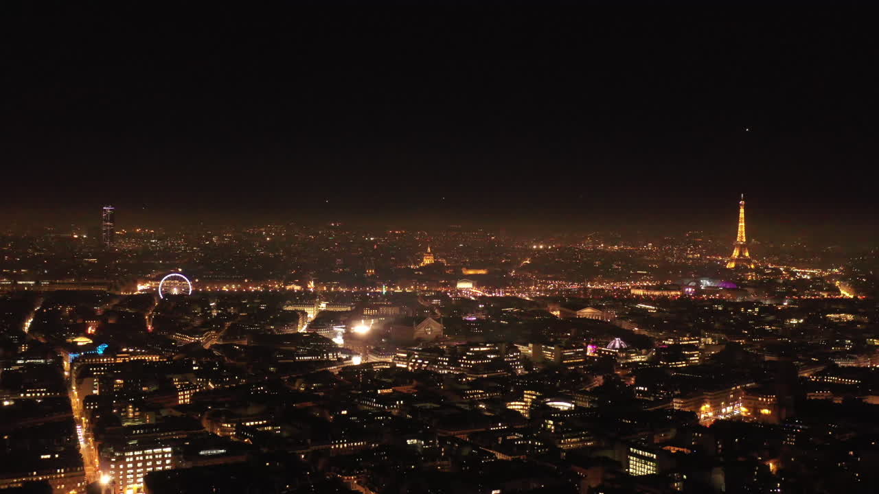 Free stock video - Paris city at night aerial shot france eiffel tower