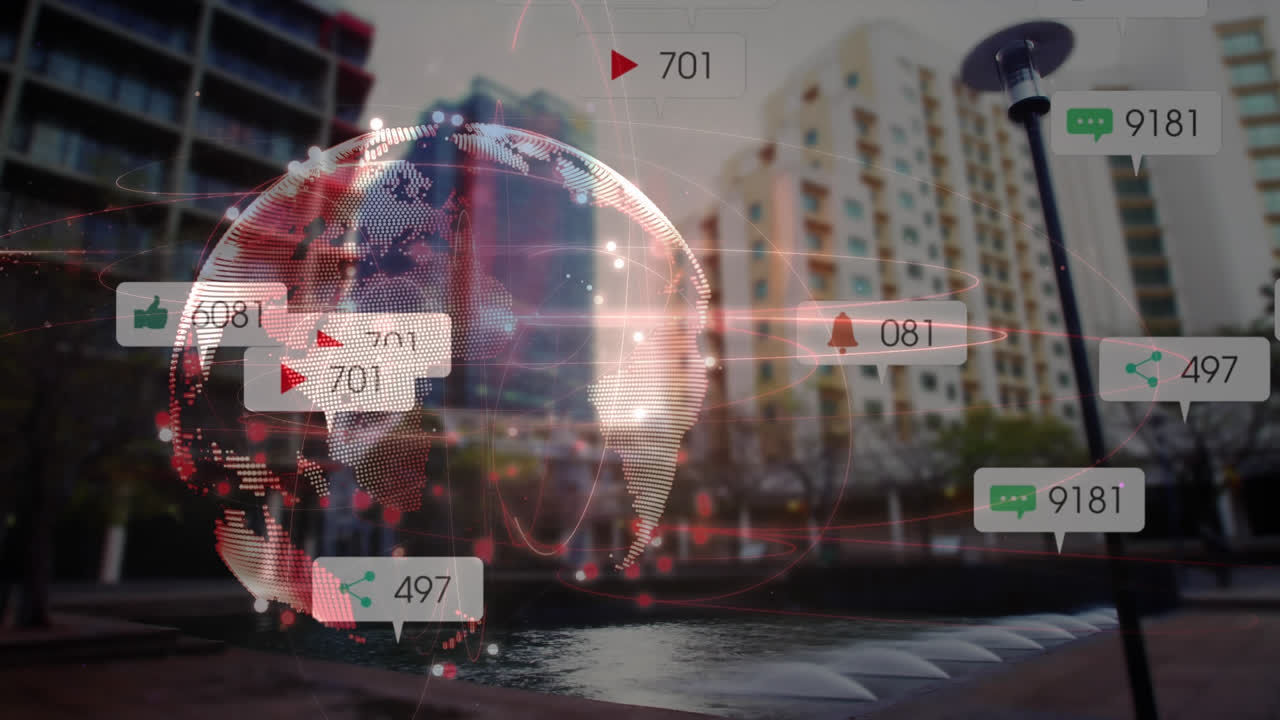 Animation of network of connections with social media icons over ...