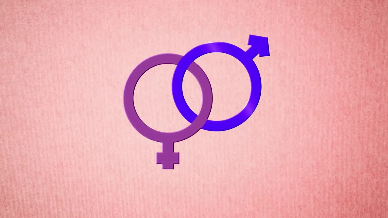 Premium stock video - Animation of interlinked pink and purple male and ...