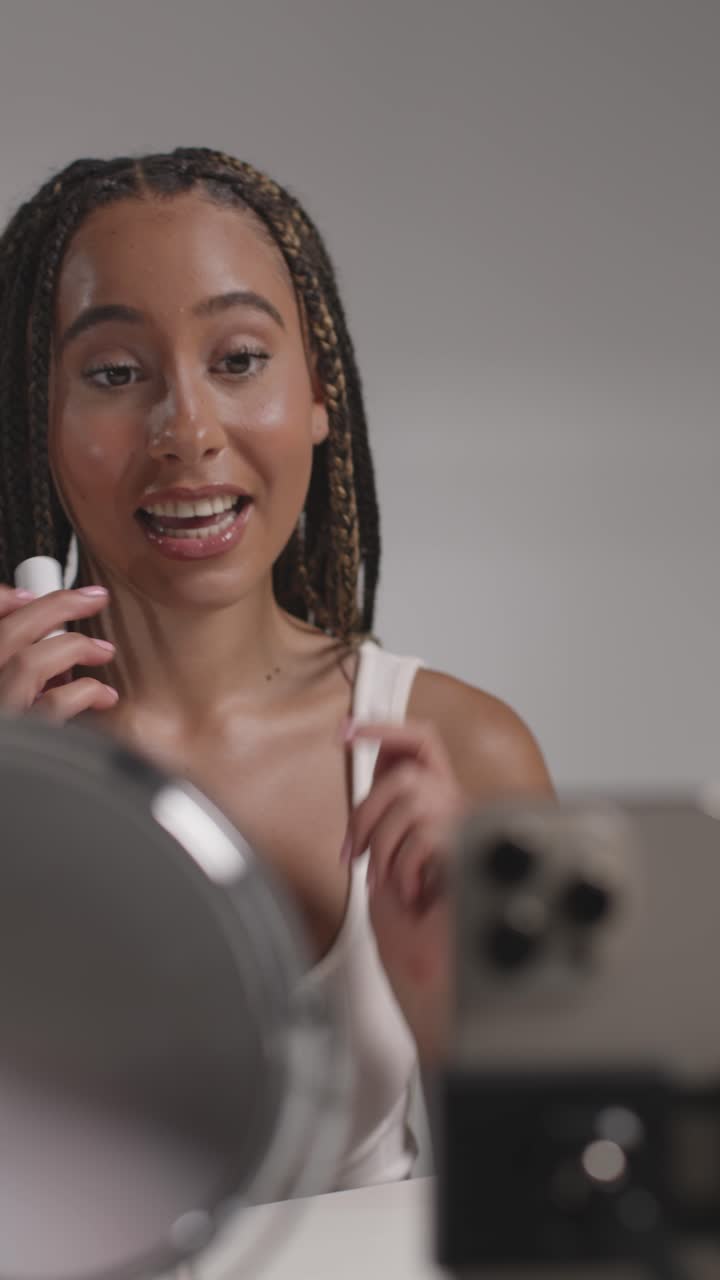 Free stock video - Young woman recording beauty make up review or ...