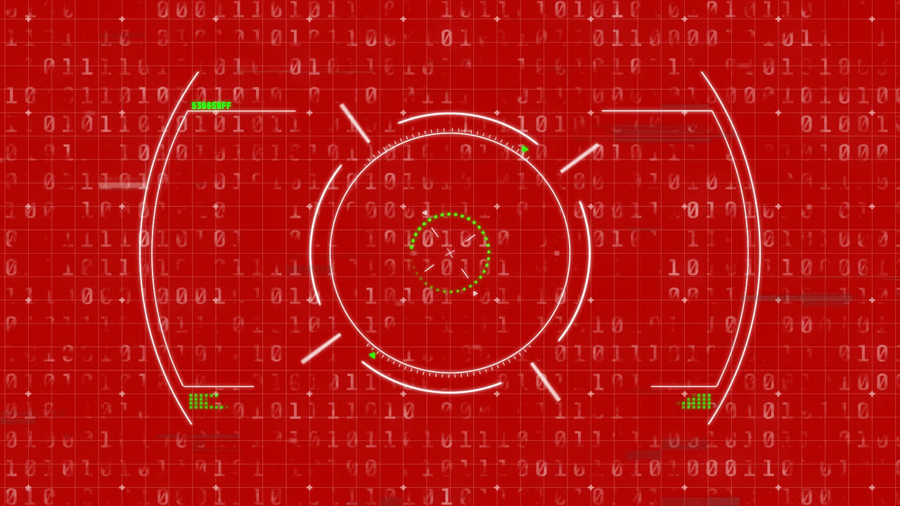 Animation Of Scope With Binary Coding Data Processing On Red Background