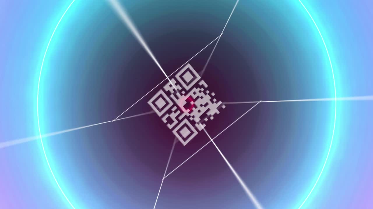 Premium stock video - Animation of neon circles over qr code rotating ...