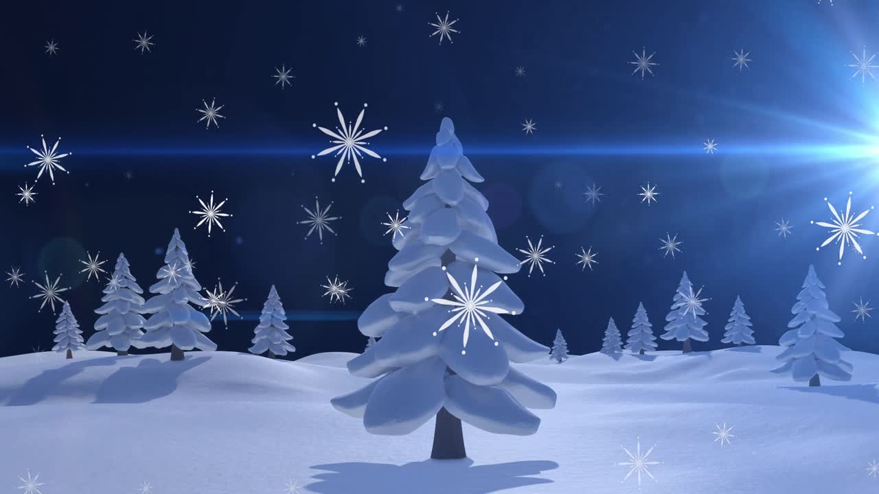 Animation of christmas snowflakes falling at night over with snow ...
