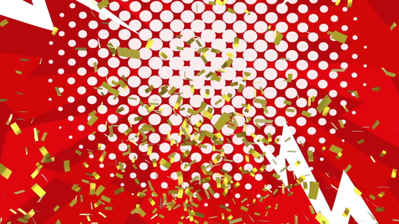 Premium stock video - Gold confetti falling over red and white polka ...