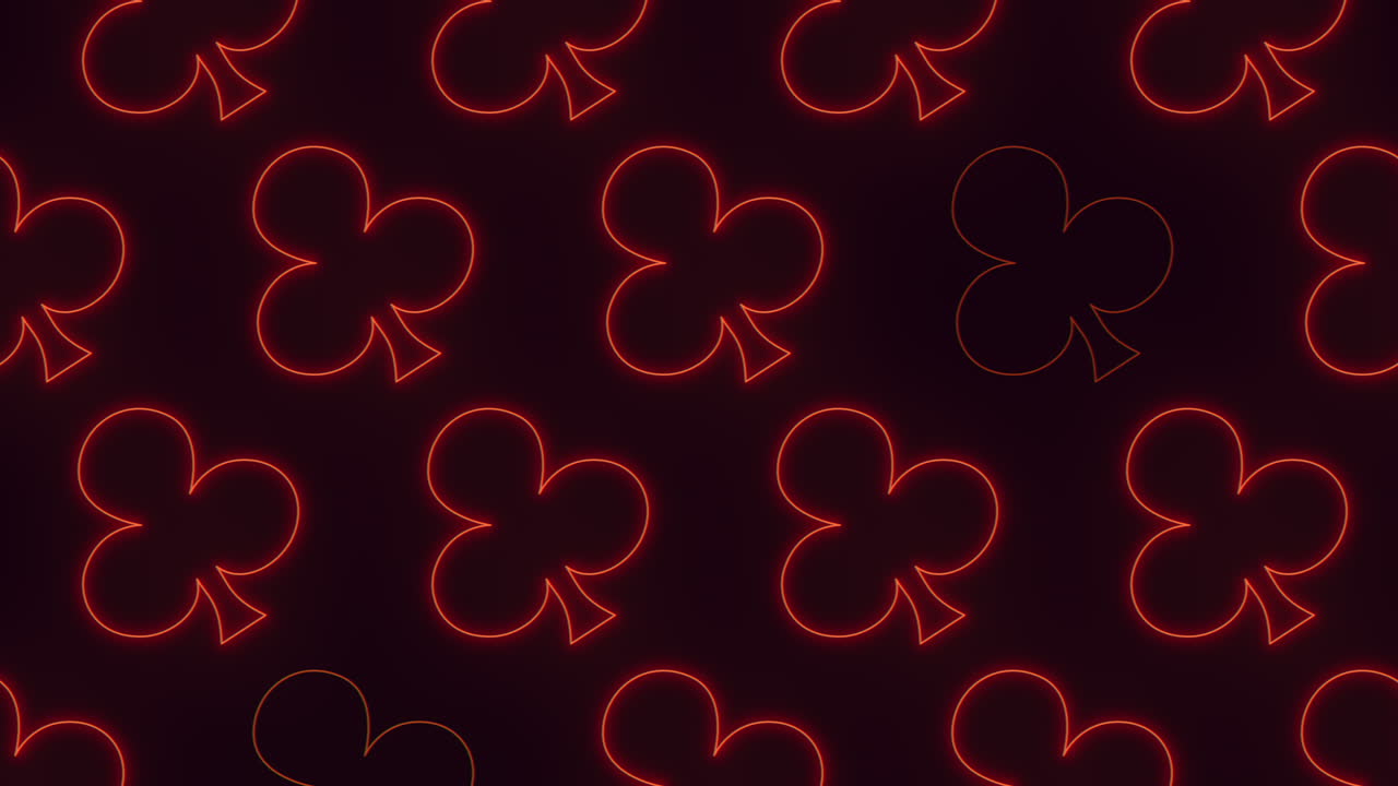 Premium stock video - Red clubs card pattern with neon light