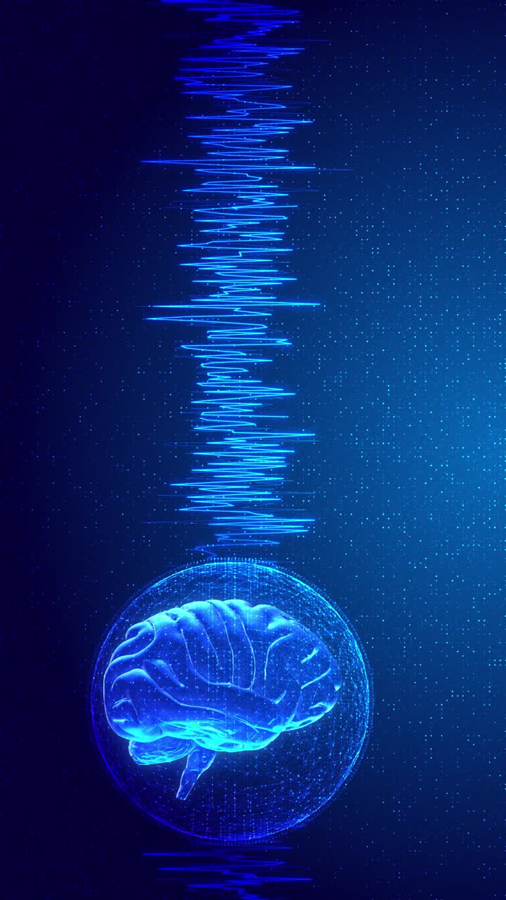 Video footage of glowing digital human brain encased inside holographic ...