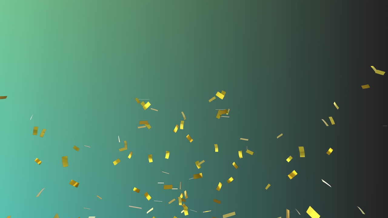 Golden confetti animation falling over green gradient background ...