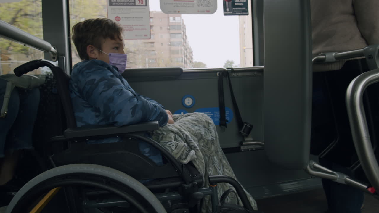Disabled bus passenger in wheelchair Premium Stock Video Footage