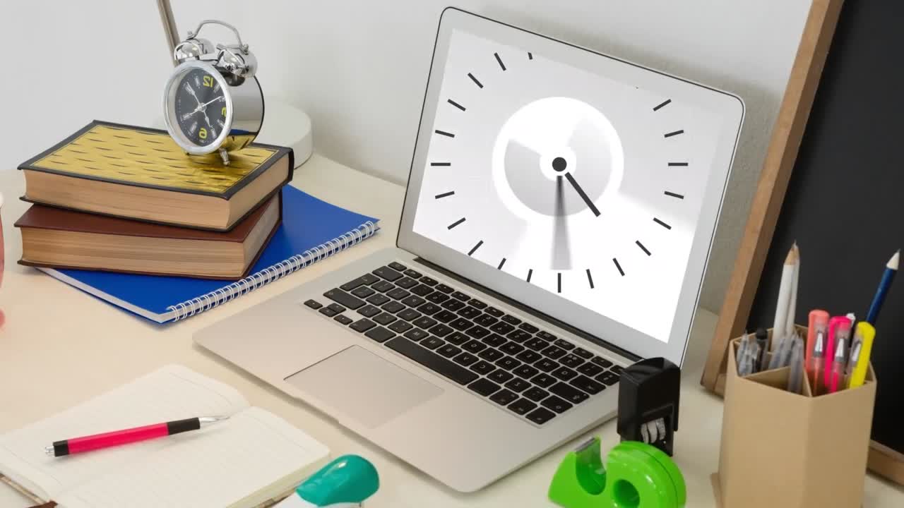 Premium stock video - Animation of a laptop showing a clock ticking on ...